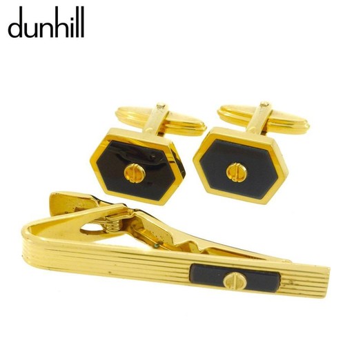 Authentic Dunhill cufflinks tie pin men's mark 2 item set gold black ...