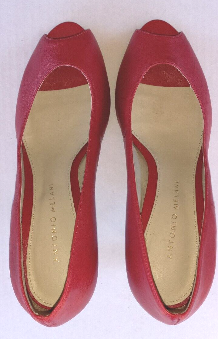 Antonio Melani Shoes Sz 6 Red Leather Open Toe Vero Curo "Shawna" Pumps ...