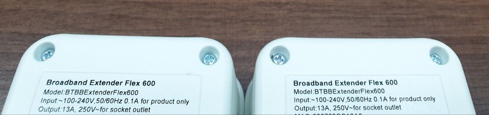 2 x BT Broadband Extender Flex 600 AV600 Powerline Adapters + Ethernet ...