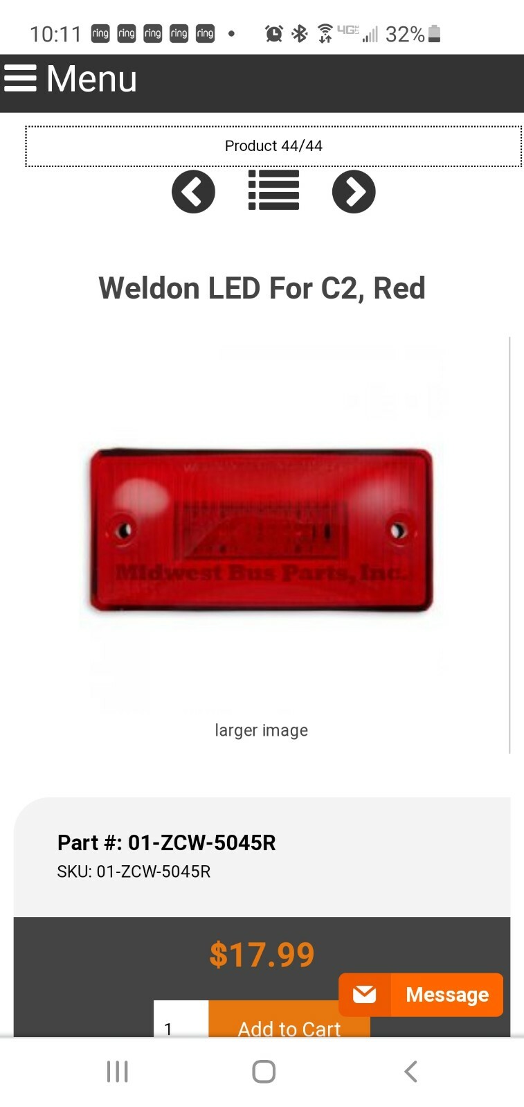 Weldon Red LED Flush Mount Marker Lamp 5045-7100-10 (5045 Series) for ...