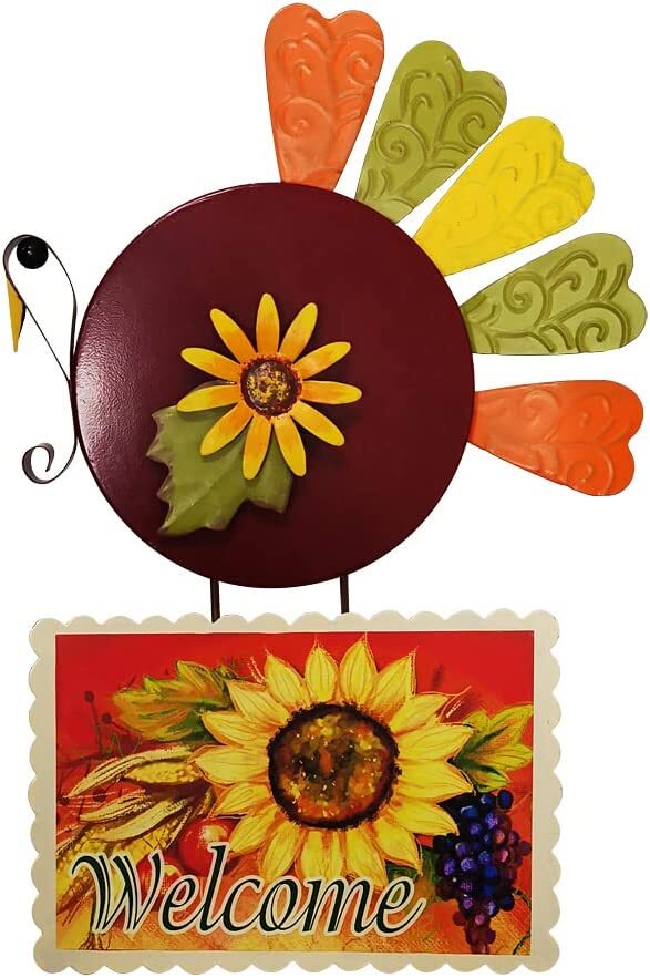 Thanksgiving Metal Turkey Hanging Door Sign Wall Decor Turkey Welcome ...