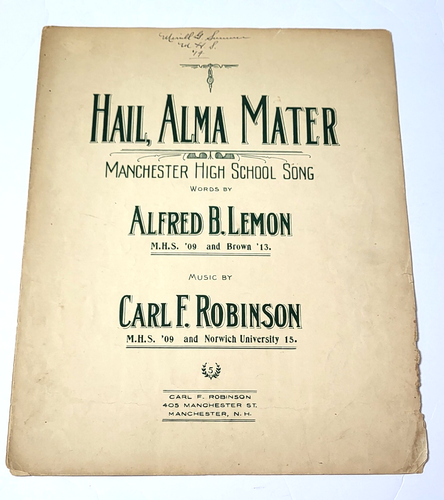 1912 SHEET MUSIC MANCHESTER NH HIGH SCHOOL SONG HAIL ALMA MATER | eBay