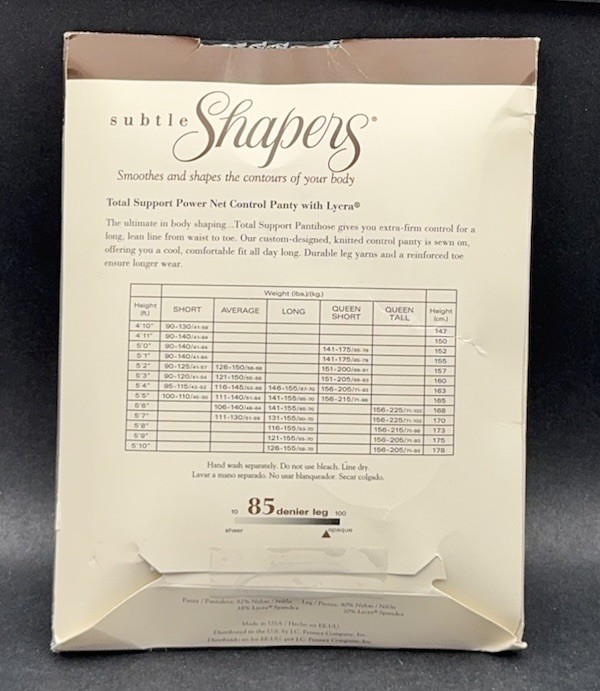 Vintage JCPenney Subtle Shapers Total Support Pantyhose Navy Blue Queen ...