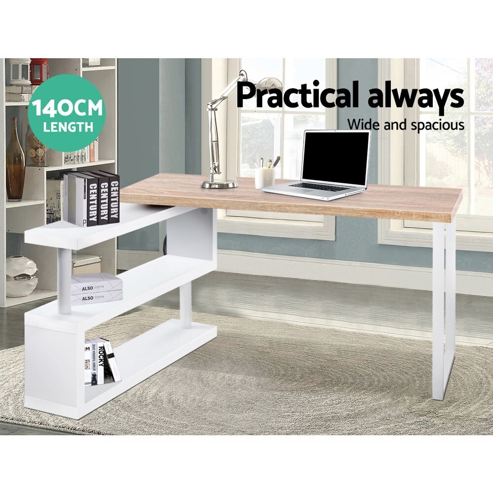 Rotary Corner Computer Desk with Bookshelf 360 Degree Rotatable Shelf ...