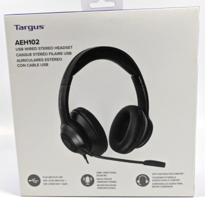 Targus AEH102 USB Wired Stereo Headset Plug & Play USB, Soft Ear Pads ...