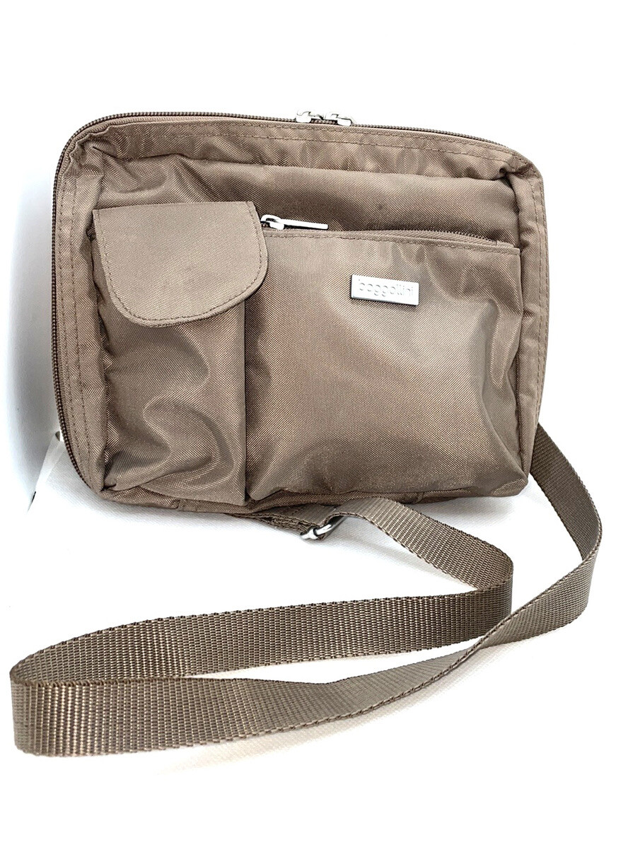 Baggallini Crossbody Tan Brown Nylon Pockets Phone Travel Shoulder Bag ...