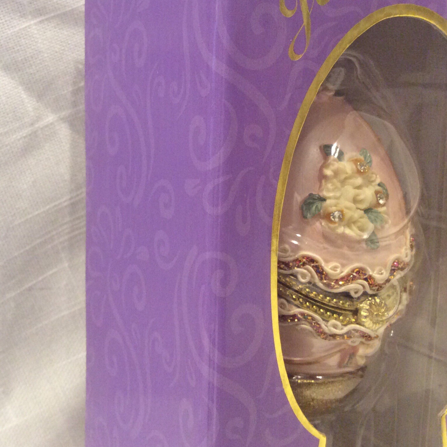 Jeweled Egg Trinket Box Hand Painted Lined Latched Jewelry Box Easter ...