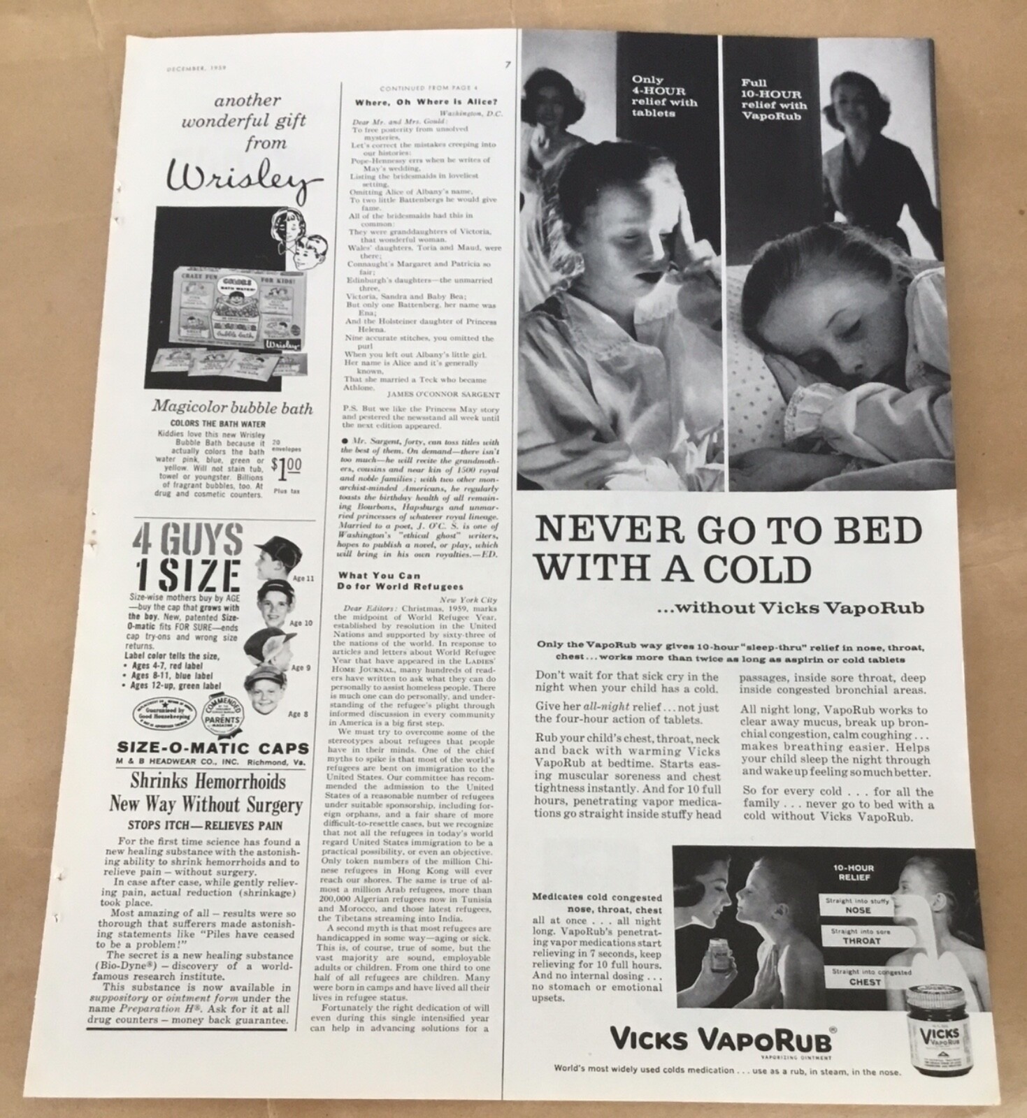 Vicks VapoRub vintage print ad 1959 1950s art retro decor health ...