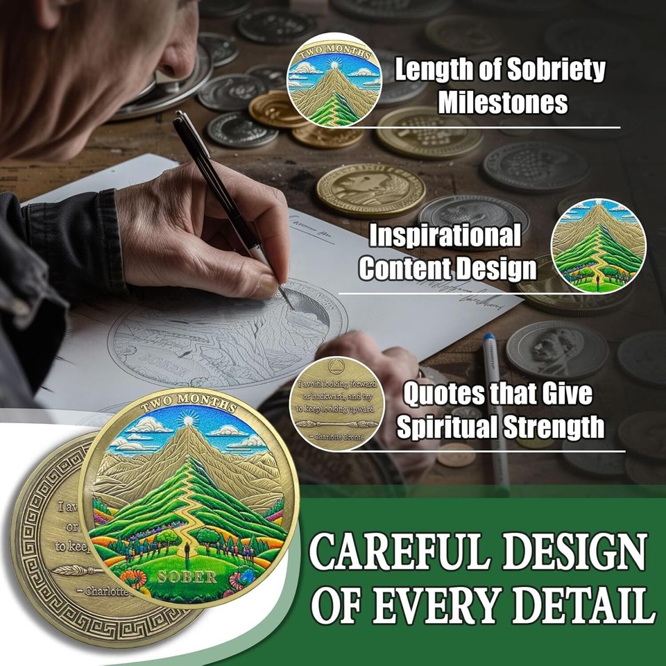2 Month Sobriety Coins AA Chip Recovery Medallion Sobriety Gifts for ...