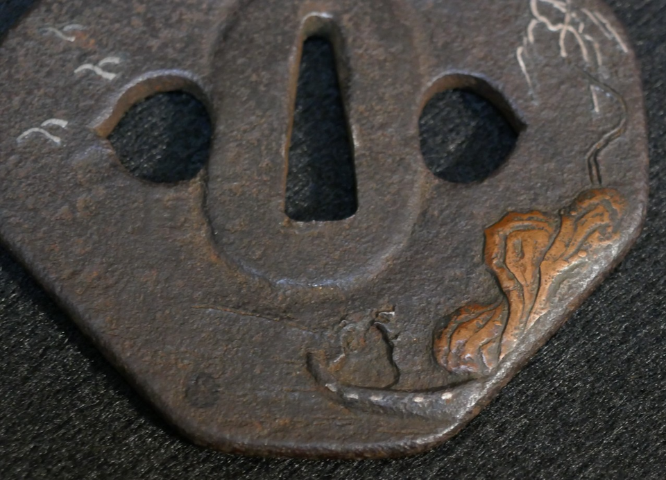 Antique Edo Period Japanese Iron Katana Tsuba Silver Birds & Mountains ...