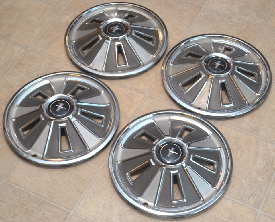 1966 Ford Mustang Black Center Emblem Hubcaps (x4), OEM Set of 14 ...