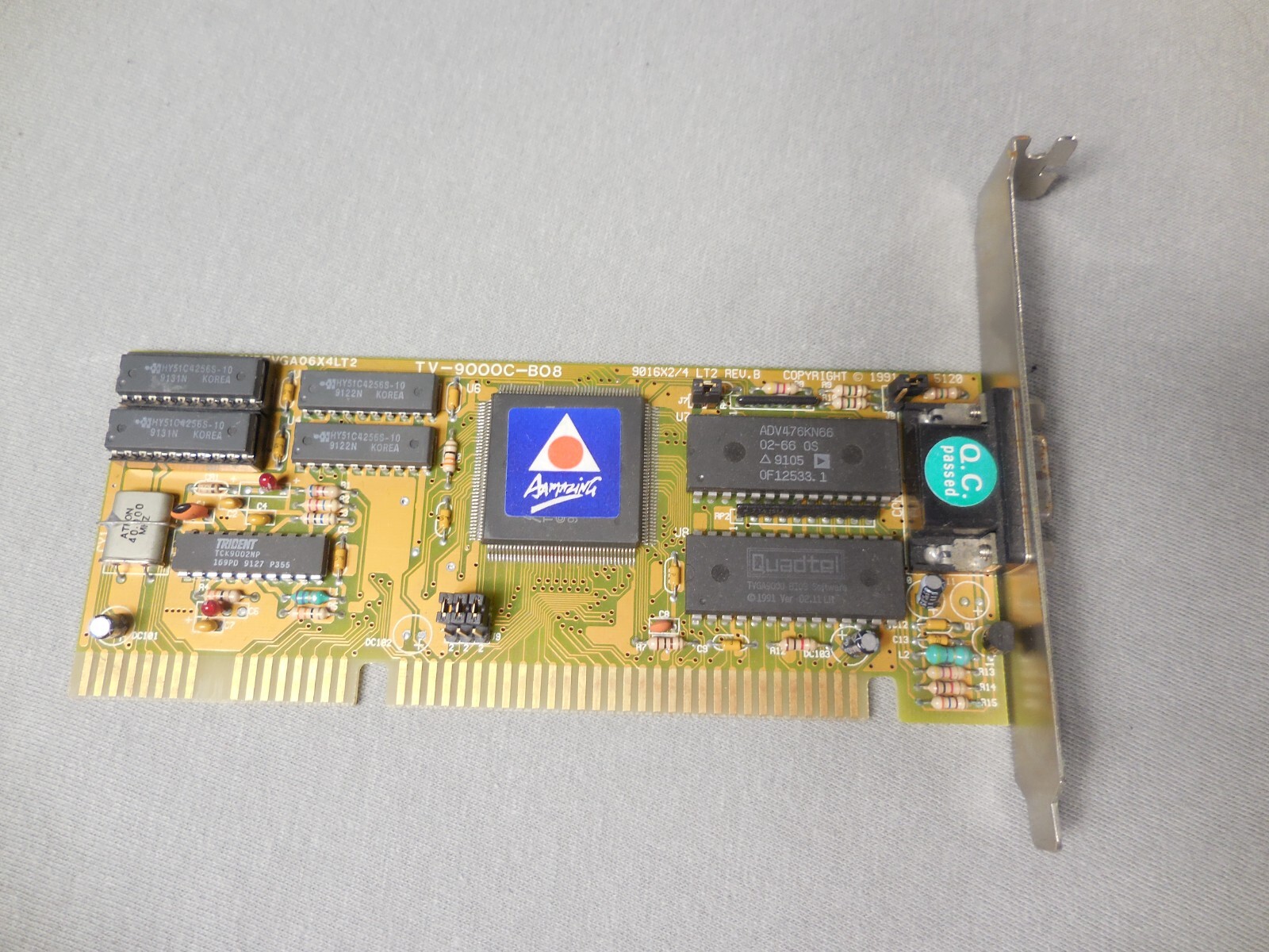 TRIDENT VGA Video Card TV9000C-B08 512K 16 BIT ISA VGA Board Vintage ...