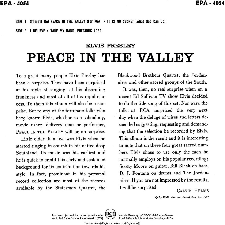 Elvis Presley Peace in the Valley (Vinyl) 7" Single Coloured Vinyl (UK ...
