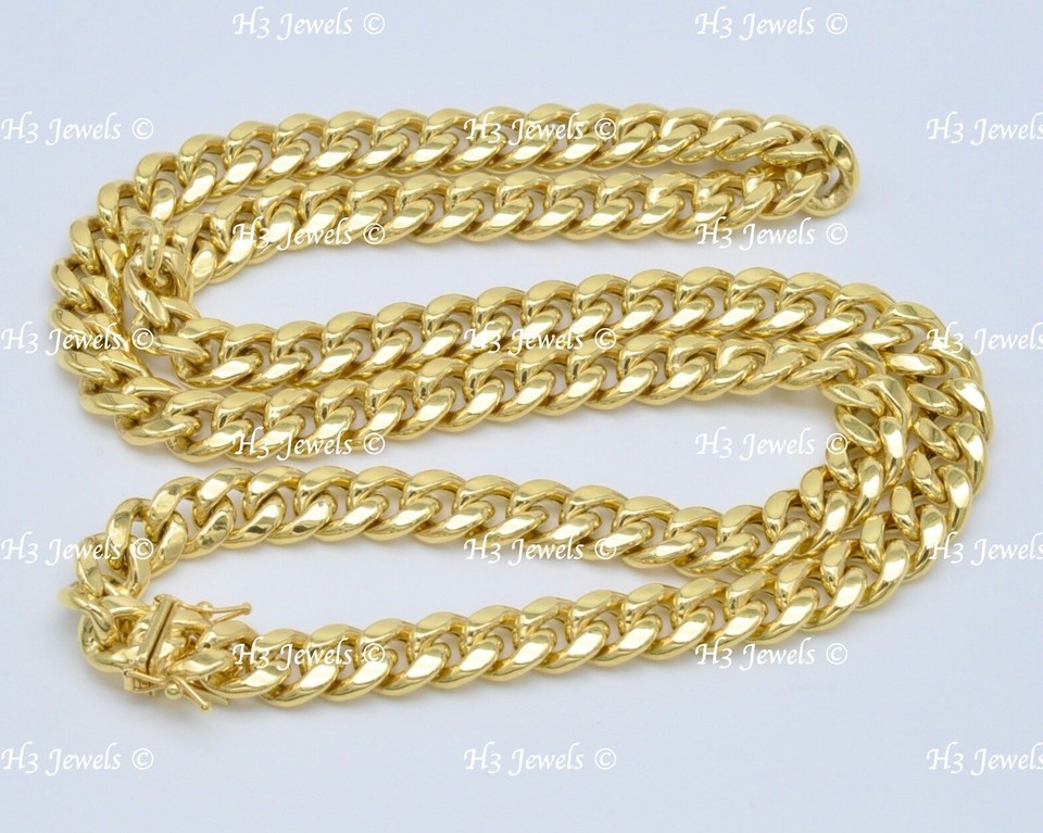 14k Yellow Gold Hollow Miami Curb link chain necklace 61.80 gr 26 ...