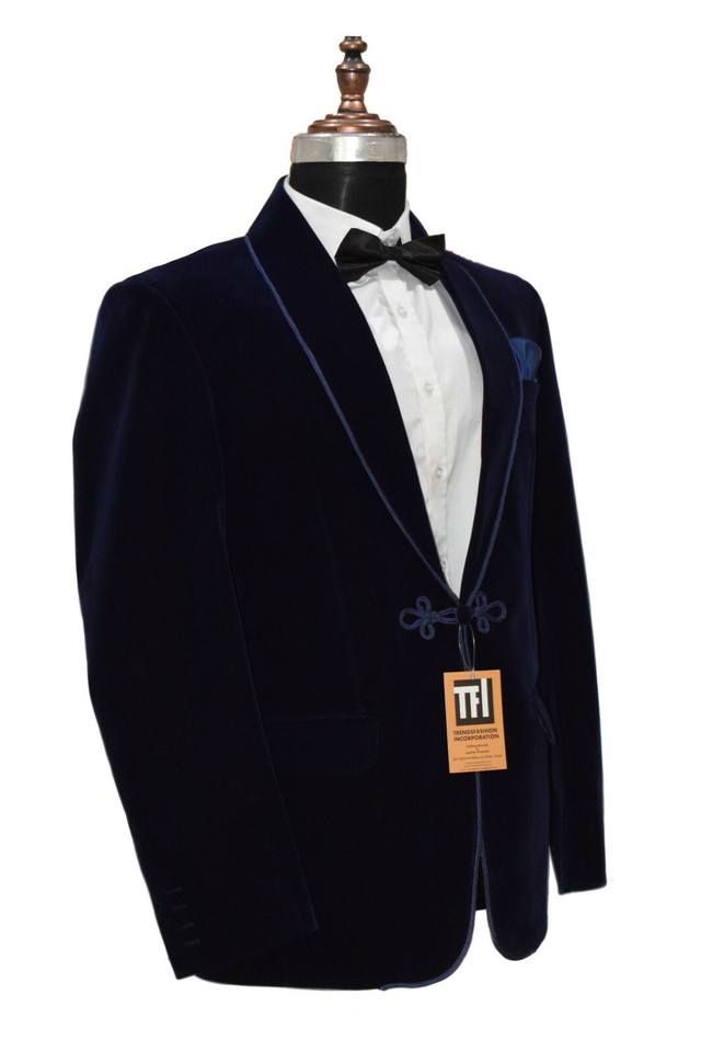 Men Navy Blue Blazer Smoking Jacket Wedding Party Wear Blazer | eBay