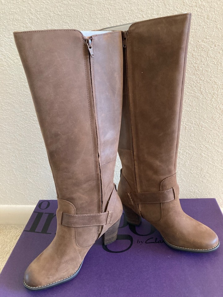 CLARKS Indigo Women’s Heath Skylark Tall Brown Suede Harness Boots Size ...