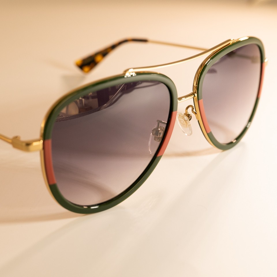 Gucci GG0062S 003 57mm Aviator Green/Red Unisex Sunglasses with Light ...