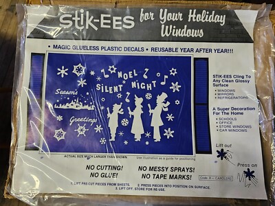 Christmas Decorations Carolers Vtg Stik-EES Vinyl Decals Window Clings ...