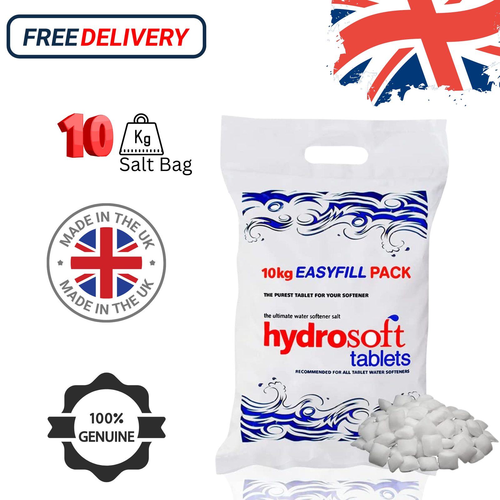 HYDROSOFT SALT TABLETS | 10KG BAG | Water Softener | FCC Food Grade 99. ...
