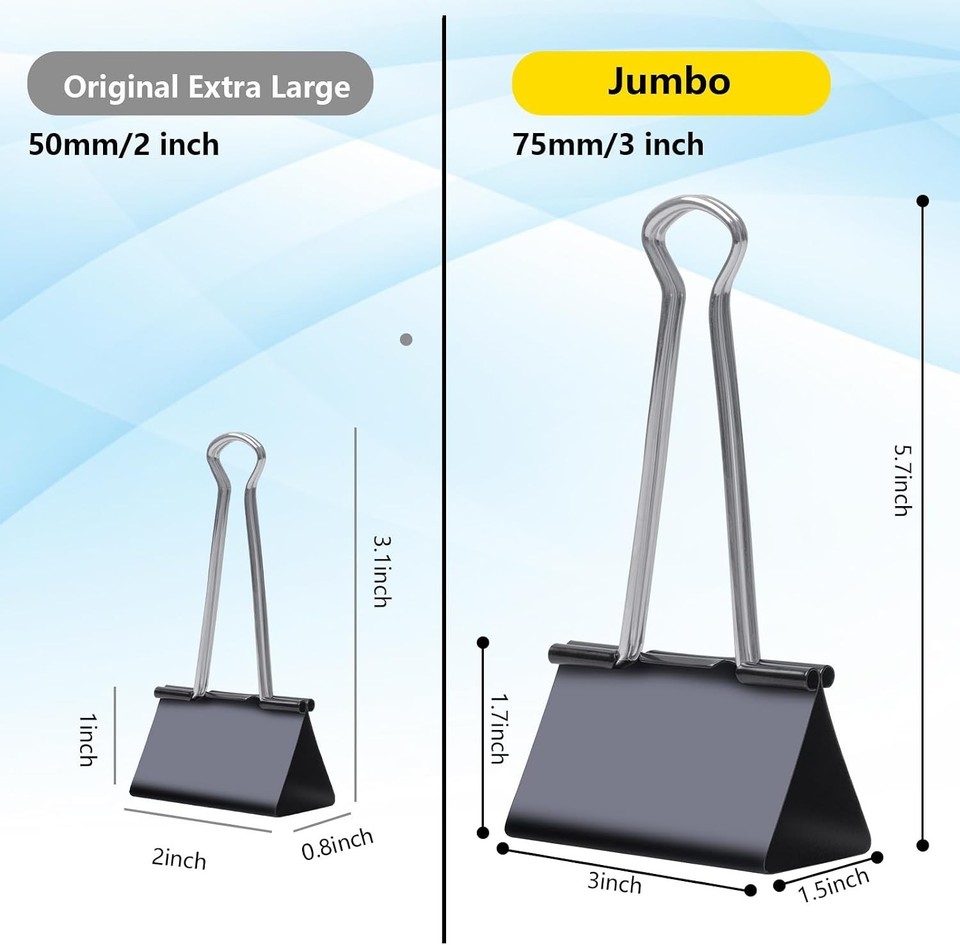 Jumbo Binder Clips 3 Inch , Extra Large Binder Clips Giant for Office ...