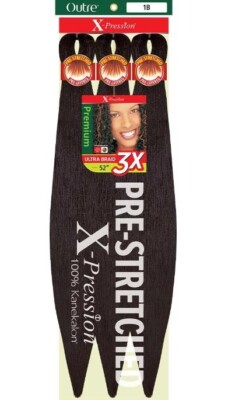 Xpression Pre-Stretched Braiding Hair 52", 3X Color #1B 1box deal 55PCS ...