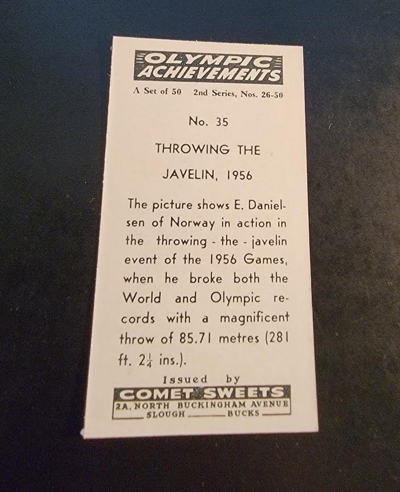 1959 Comet Sweets 2nd Series Olympic Achievements #35 Throwing the ...