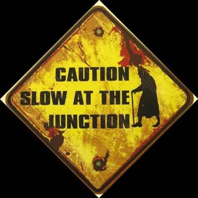 Caution Slow at the Junction Beat Up Distressed Square 8" Safety Metal ...
