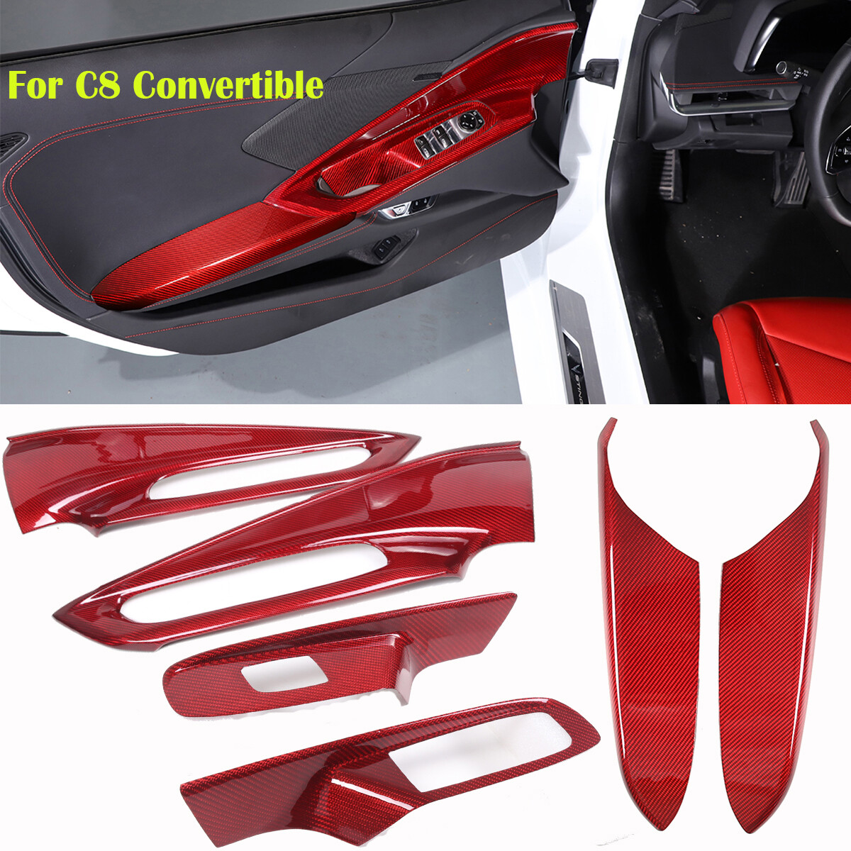 Red Carbon Fiber Window Lift Button Cover Trim Kit For Corvette C8 ...