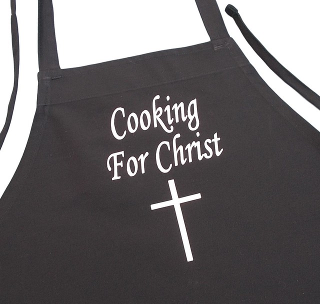 Christian Apron Cooking for Christ Black Kitchen Chef Aprons by ...