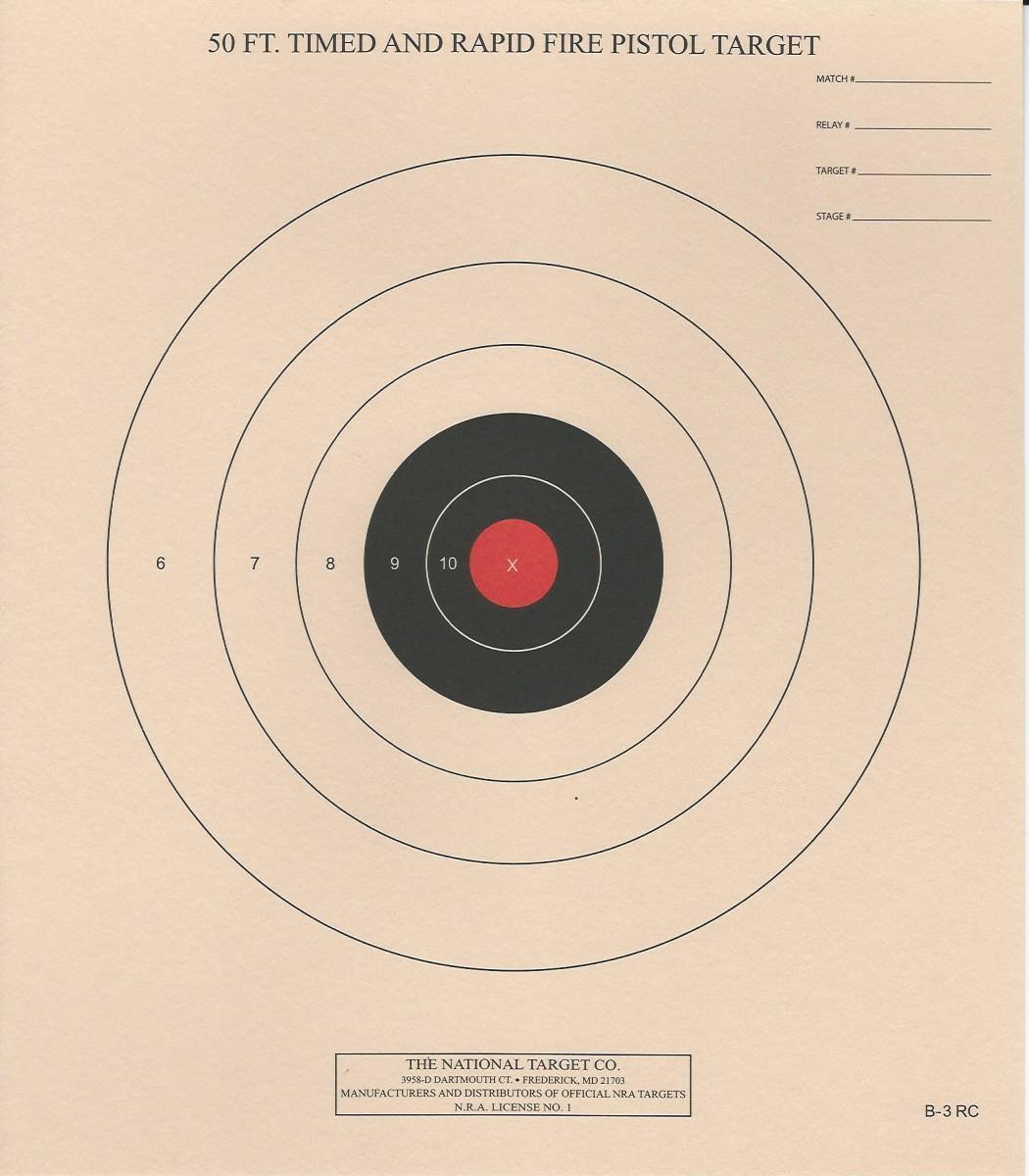 B-3 w/Red Center [B3(RC] 50 Foot Timed & Rapid Fire Pistol Target (100 ...