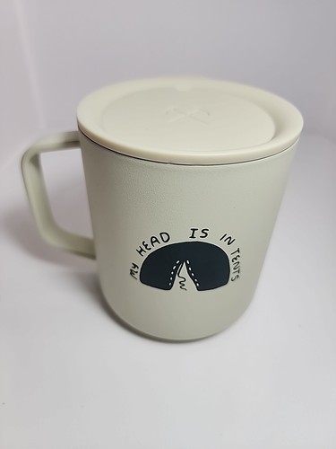 REI CO-OP Stainless Steel 12oz Tan Camping Mug Cup W/ Lid "My Head Is ...