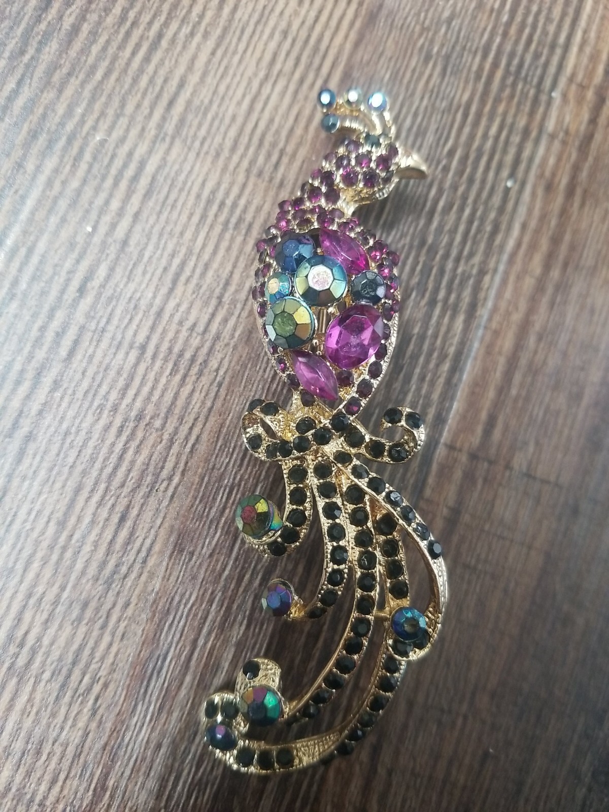 Vintage Peacock Purple Rhinestone Pin - Gem