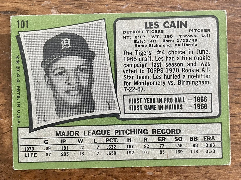 1971 Topps - #101 Les Cain | eBay