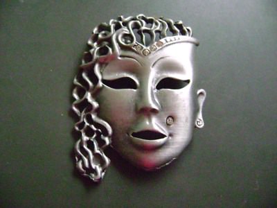 NOS- VINTAGE PEWTER " WOMAN FACE/ MASK WITH CRYSTAL GEMS" BROOCH!! | eBay