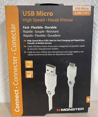 Monster Cable High Performance USB Micro USB High Speed 1.5ft White | eBay