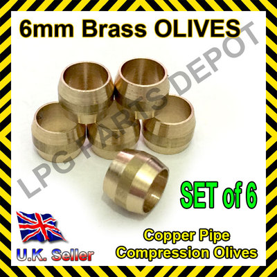 6mm Brass Olives SET of 6 Quality gas compression fittings copper pipe ...