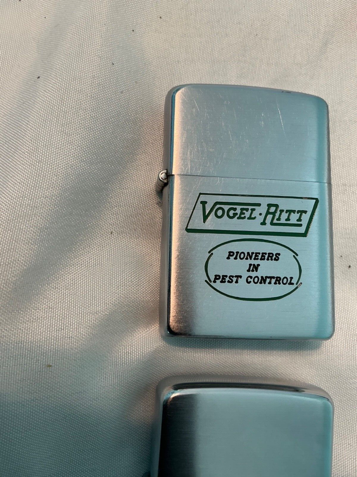 2 VTG Zippo Lighters “VOGEL RITT PEST CONTROL” PAT.2032695 & PAT. PEND ...