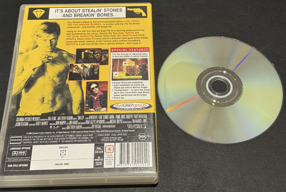 Snatch DVD Brad Pitt Vinnie Jones Benicio del Toro Jason Statham Boxing ...