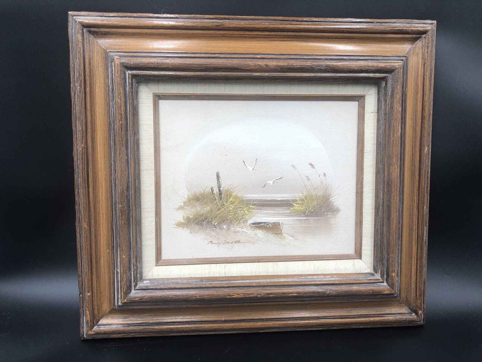 Vintage signed Oil painting by Philip Sandee framed seagulls at the ...