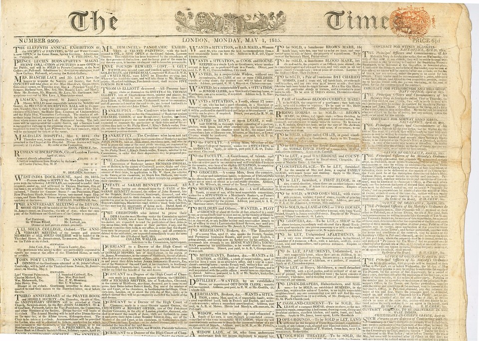 Napoleonic Wars Waterloo Times Paper 1815 Complete and Original ...