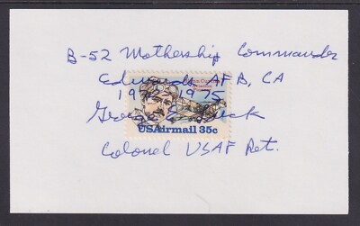 Col. George E. Luck, Test Pilot, B-52 Mothership Commander, signed 3x5 ...