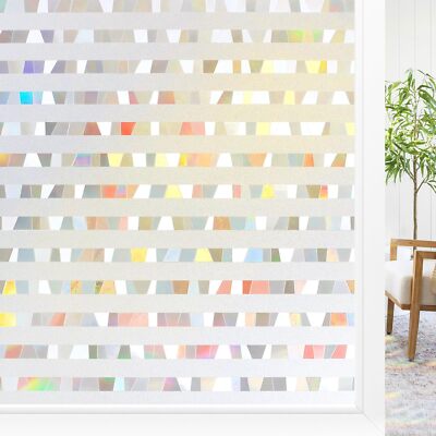 rabbitgoo Stripe Window Film Decorative Rainbow Static Cling Stained 3D ...