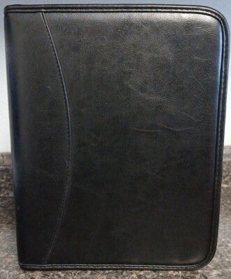 Black Faux Leather 7 Ring Zip Around Planner Organizer Binder-11x9 w/1. ...