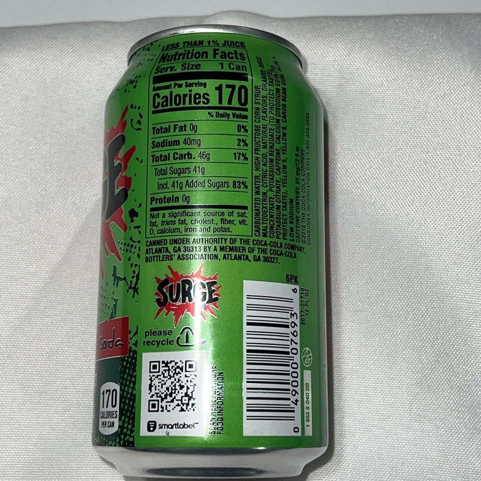 Surge Soda Discontinued 12oz can Collectible Energy Coca Cola Vintage ...