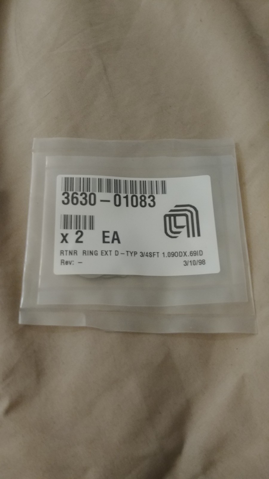 Applied Materials 3630-01083 RTNR RING EXT D - TYP 3/4SFT 1.09ODX.69ID ...