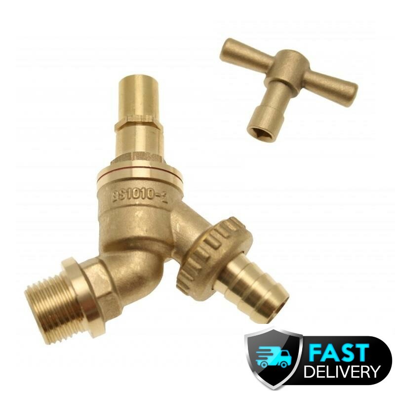 Garden Brass Hose Union Lockshield Bib Tap 1/2" c/w Tamper Proof Anti ...