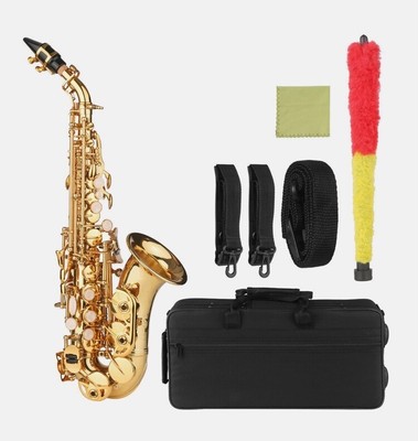 Curved Soprano Saxophone Brass Gold Lacquered Bb Sax Woodwind ...