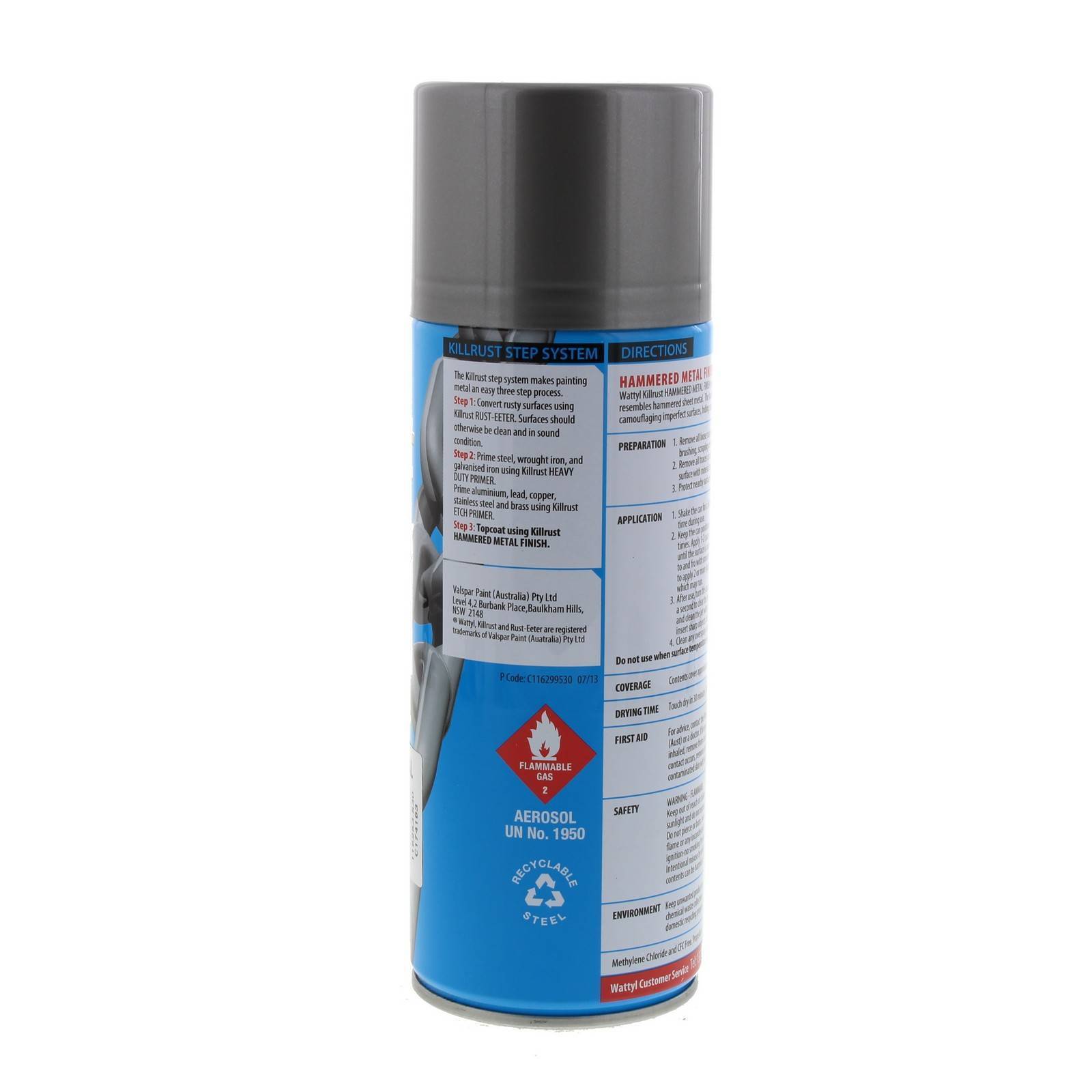 Killrust Hammered Finish Gun Metal Spray Paint Can 300g Wattyl Anti ...