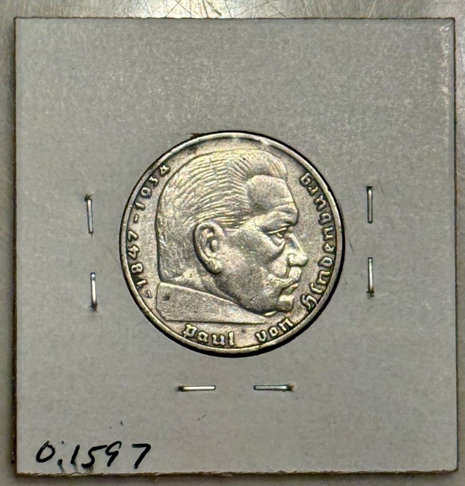 1937A Germany Third Reich 2 Reichsmark (Paul Von Hindenburg) Silver ...