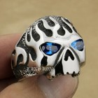 316L Stainless Steel Blue Eyes Fire Skull Mens Biker Punk Gothic Ring ...